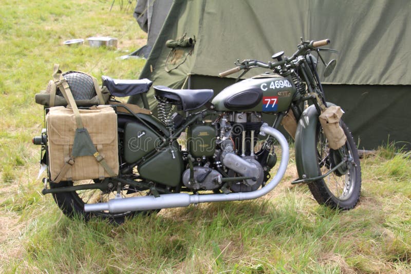 World War 2 Despatch Rider in Uniform on Classic Motorcycle Riding Past ...