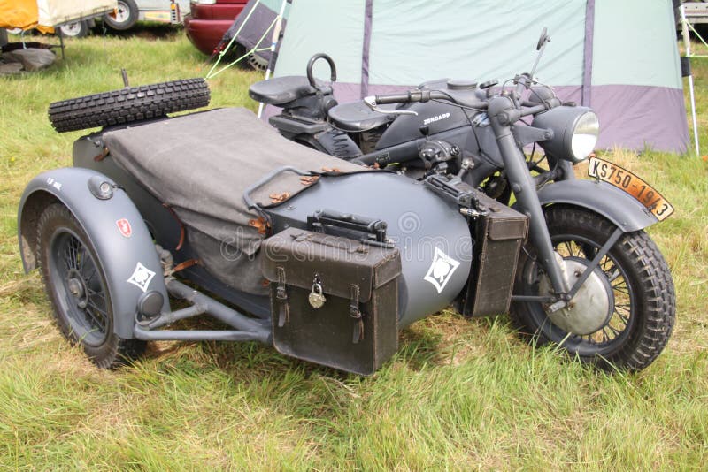 World War 2 Despatch Rider in Uniform on Classic Motorcycle Riding Past ...