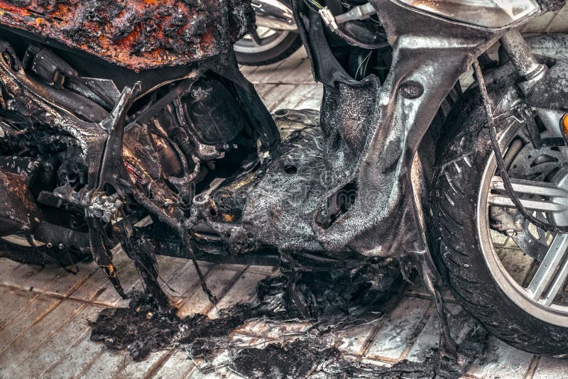 Motorcycle Destroyed in Fire Stock Image - Image of detail, black ...