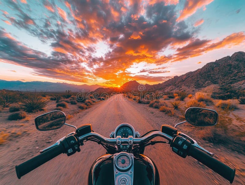 Motorcycle on Dirt Road at Sunset Stock Image - Image of landscape ...
