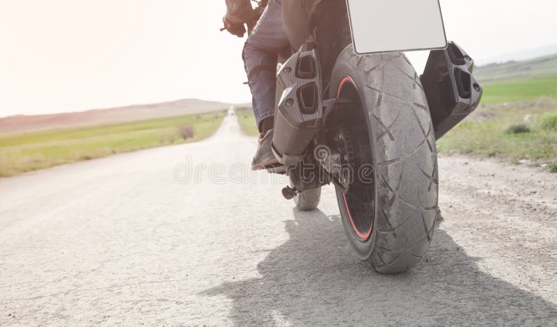 Motorcycle Driver Riding Alone on Asphalt Motorway Stock Image - Image ...