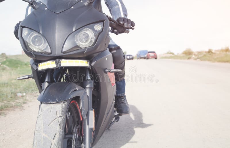 Motorcycle Driver Riding Alone on Asphalt Motorway Stock Image - Image ...