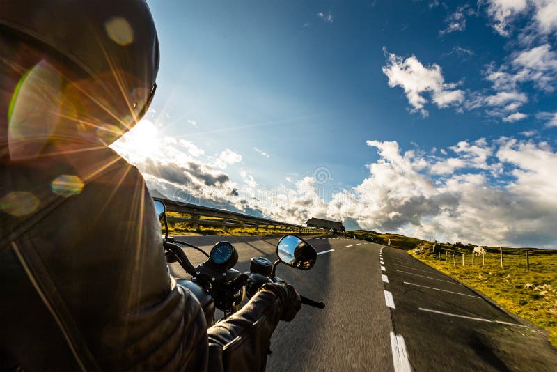 Motorcycle Driver Riding in Alpine Highway, Handlebars View, Austria ...