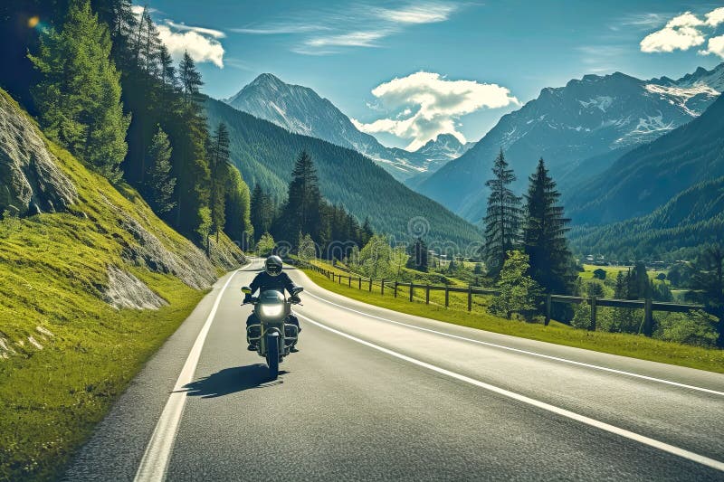 Motorcycle Driver Riding in Alpine Highway Nockalms Stock Image - Image ...