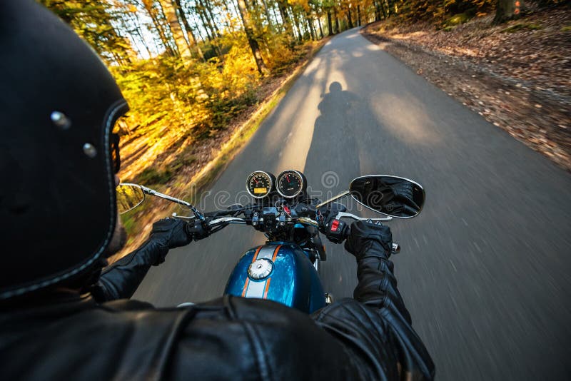 Motorcycle Driver Riding in Forest Stock Photo - Image of freedom ...