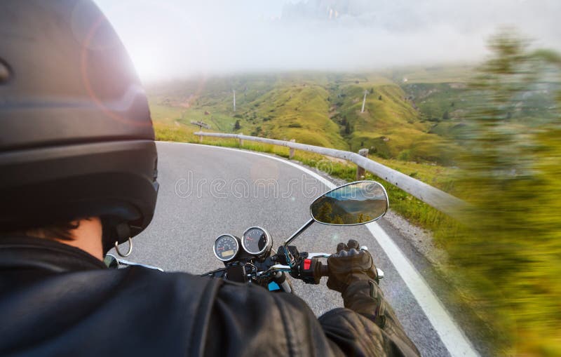 Motorcycle Driver Riding on Mountains Highway, Handlebars View Stock ...