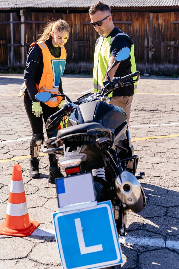 Motorcycle Driving Practice. Learner Motorcyclist Practicing To Ride a ...