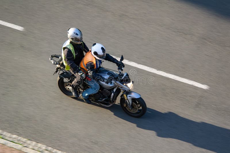 Motorcycle of Driving School with Instructor and Motion Blur Effect ...