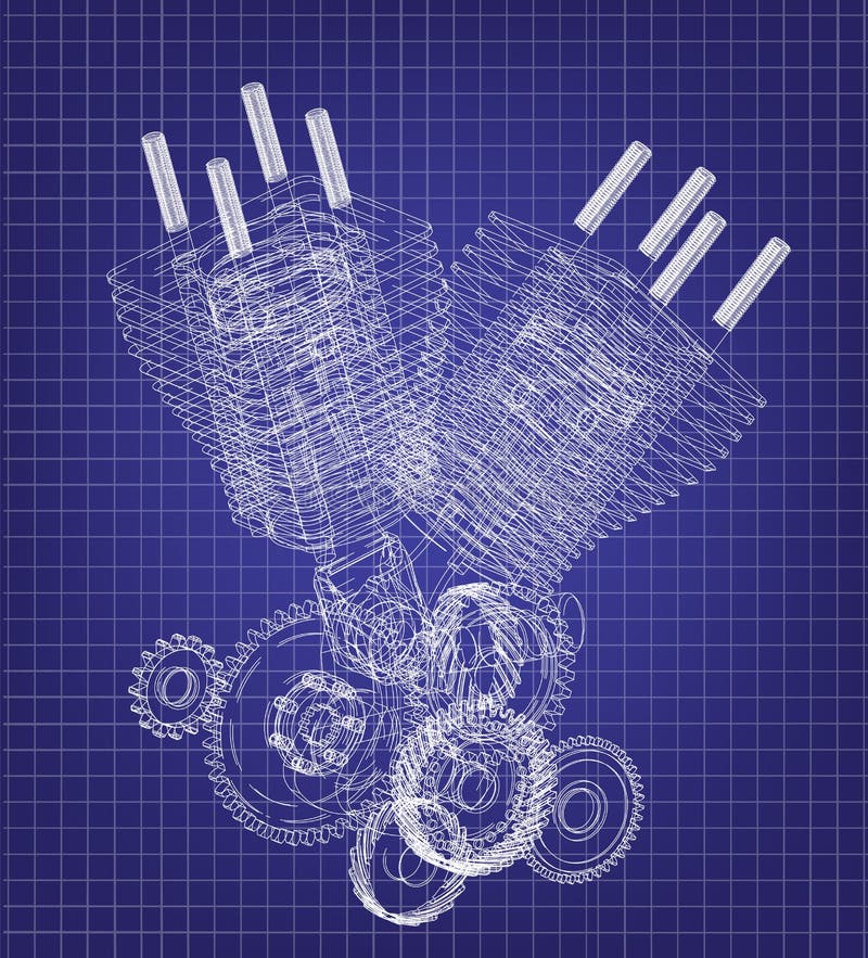 Motorcycle Engine on a Blue Stock Vector - Illustration of drawing ...