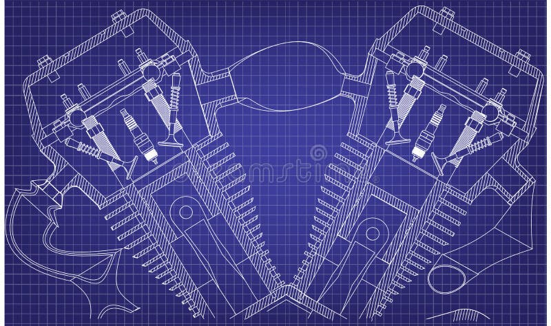Motorcycle Engine on a Blue Stock Vector - Illustration of graph ...