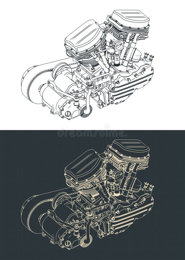 Motorcycle Engine Blueprints Stock Vector - Illustration of technology ...