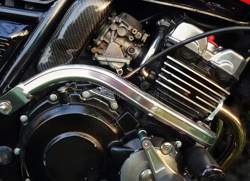 Motorcycle engine closeup stock image. Image of detail - 46591189