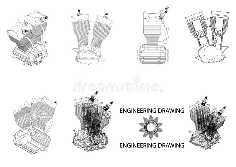 Motorcycle engine drawing stock vector. Illustration of machine - 109391988