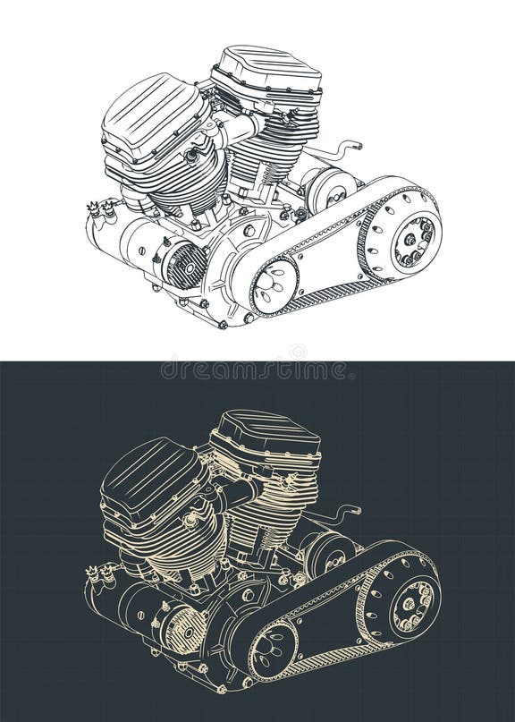 Motorcycle engine drawings stock vector. Illustration of blueprints ...