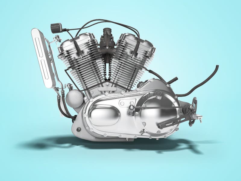 Motorcycle Engine Isolated Left View 3d Render on Blue Background with ...