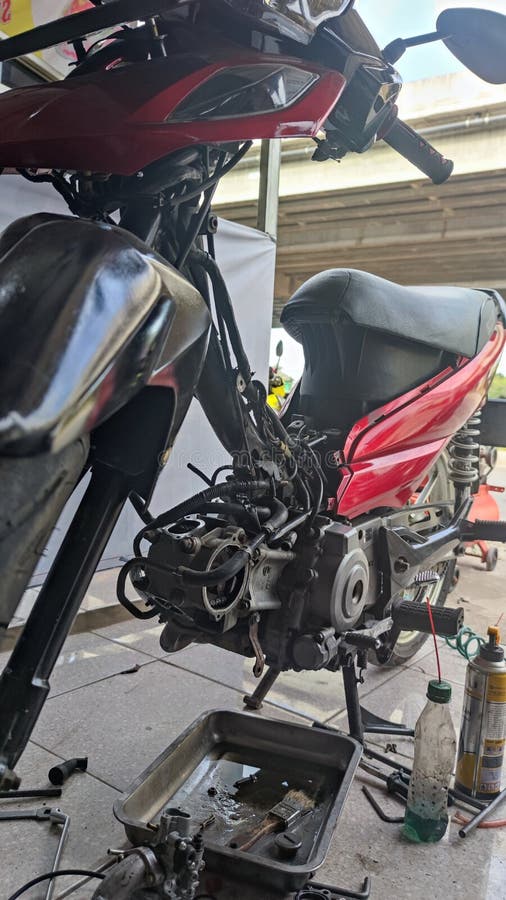 Motorcycle engine overhaul stock image. Image of tire - 233688297