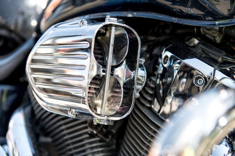 Motorcycle Engine Parts with Chrome Decorative Elements Stock Photo ...