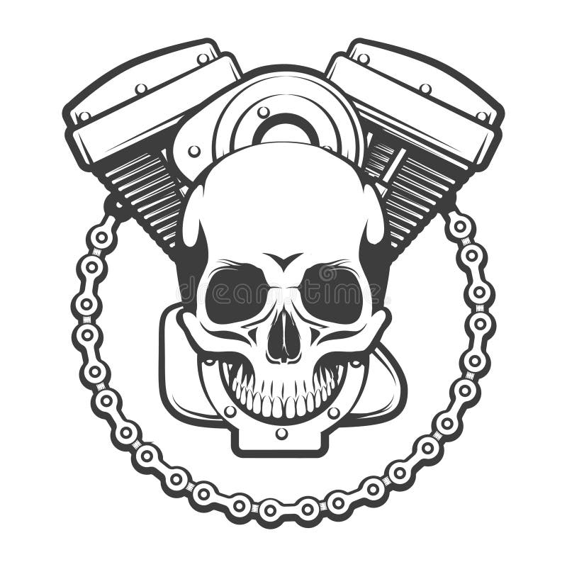 Motorcycle Engine with a Skull Emblem Tattoo Stock Illustration ...