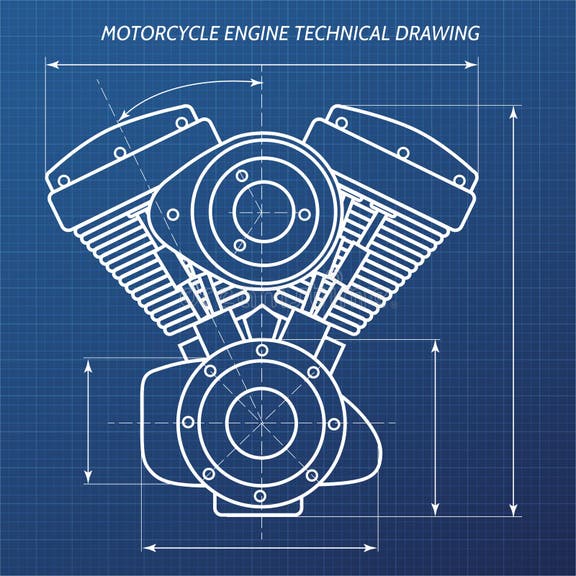 Motorcycle Engine Technical Drawing Illustration Stock Vector ...