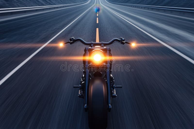 Motorcycle Facing Straight Ahead on an Empty Road during Twilight Hours ...