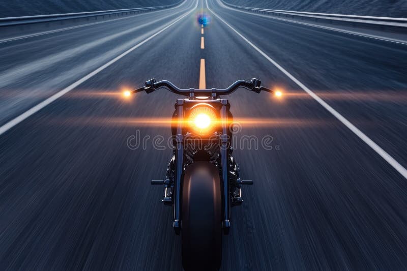 Motorcycle Facing Straight Ahead on an Empty Road during Twilight Hours ...