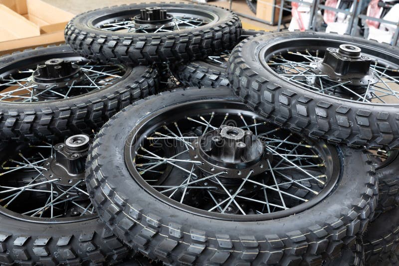 Motorcycle Factory, Mount of Wheels and Tires before Installation Stock ...