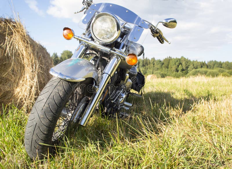 Motorcycle on Field Countryside. Stock Image - Image of chrome ...
