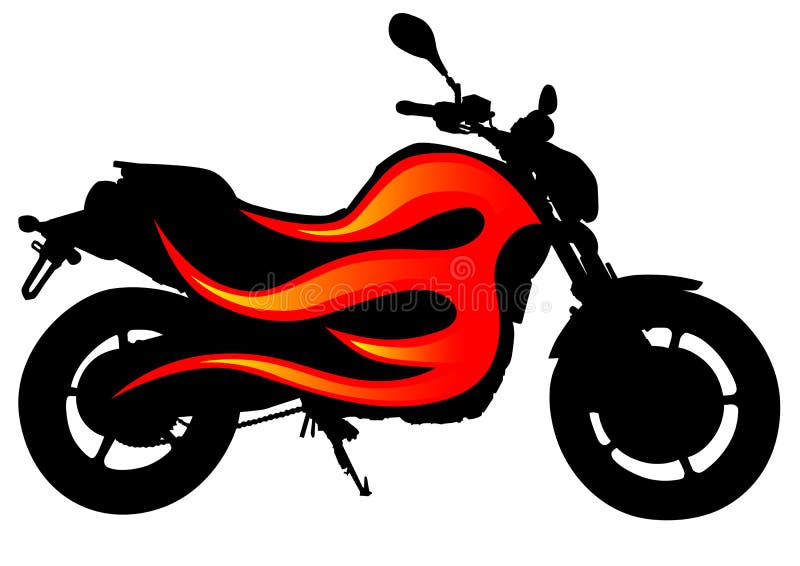 Motorcycle in wild flames stock illustration. Illustration of drawing ...