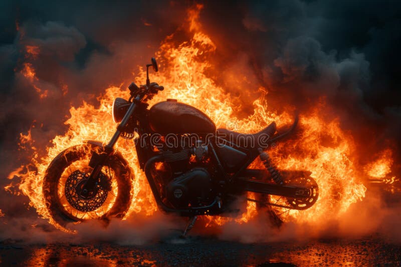 Motorcycle on Fire on the Street. AI Generated Stock Illustration ...