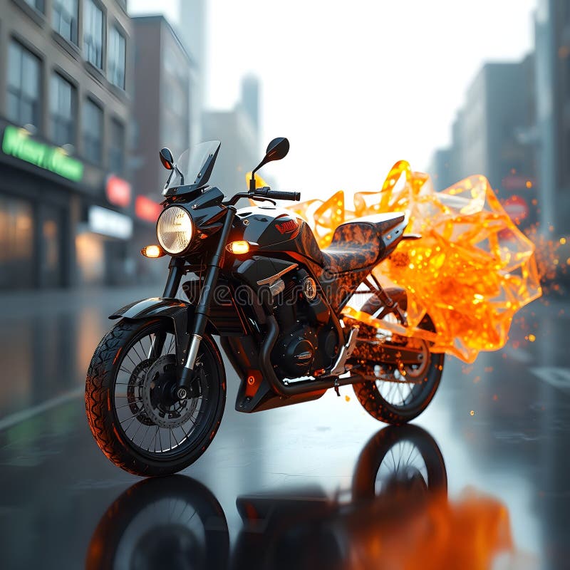 A Motorcycle with a Fire Coming Out of it Stock Illustration ...