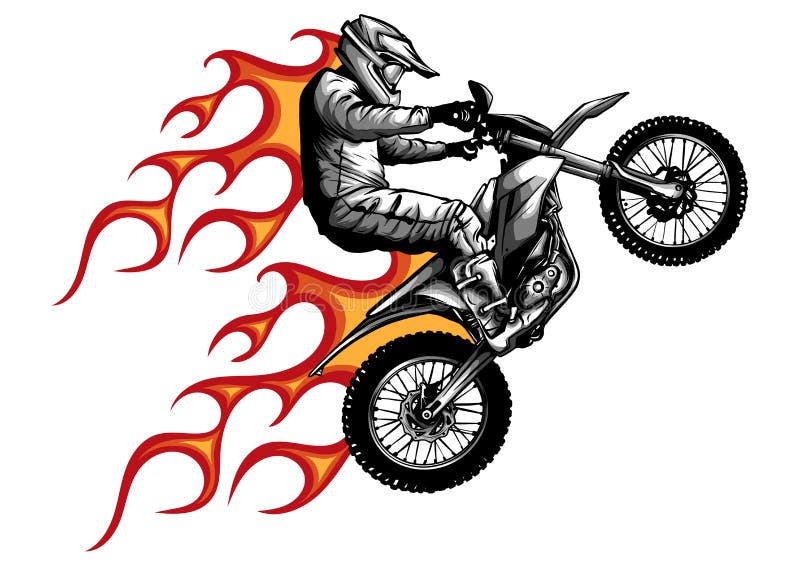 Motorcycle with Fire and Flames Vector Illustration Stock Vector ...