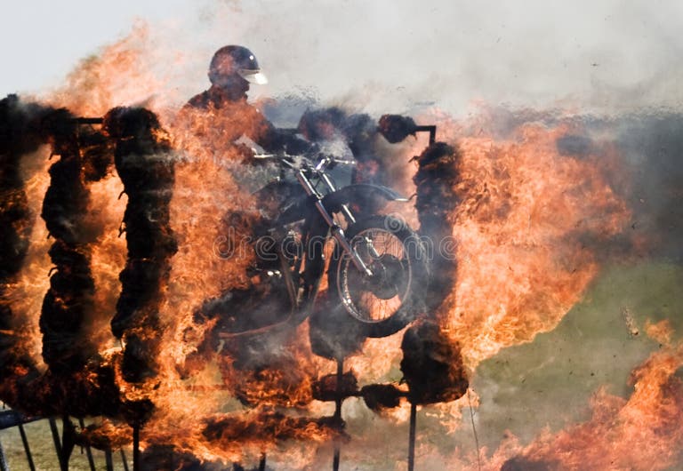 Motorcycle fire jump stock image. Image of teamwork, stunt - 13163557