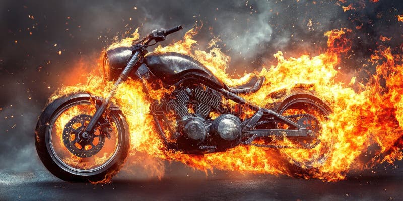 Motorcycle on fire stock photo. Image of darkness, crisis - 378104522