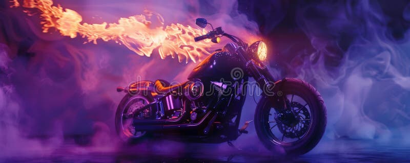 A Motorcycle on Fire with Roaring Flames and Dense Smoke Rising ...