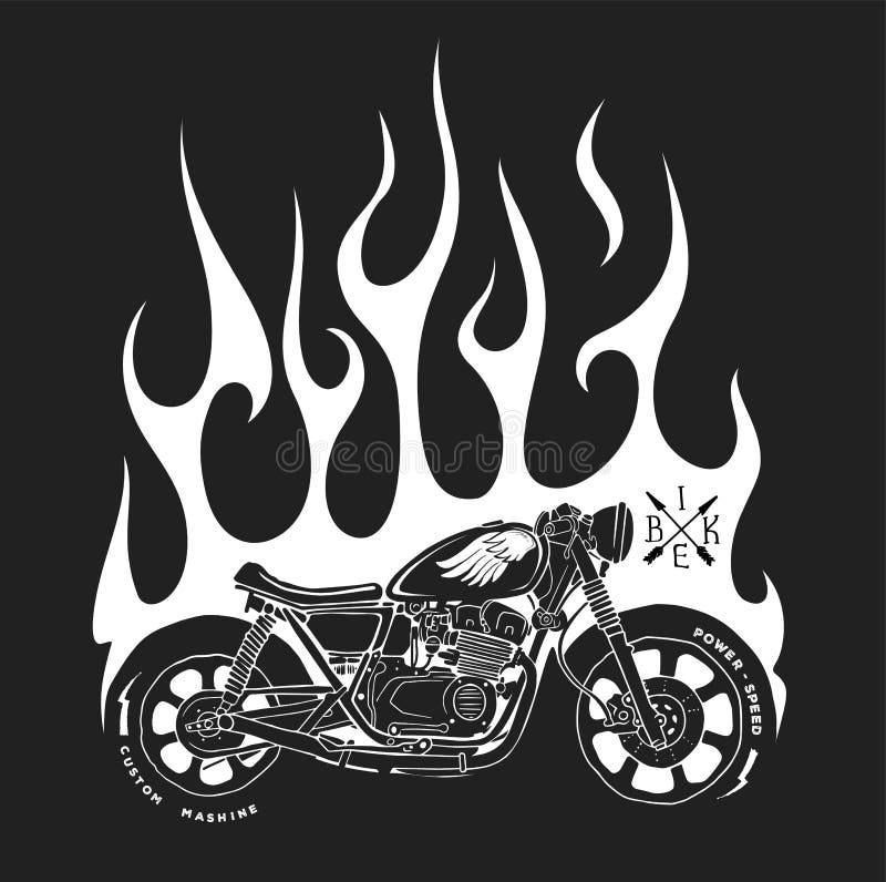 Motorcycle and Fire Vector T-shirt Print Design Stock Vector ...