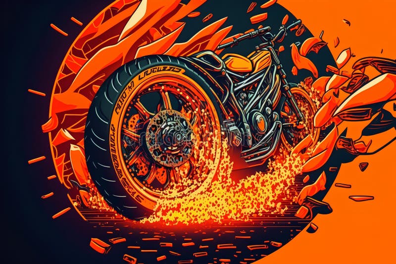 Car Wheel on Fire Flames Background. Vector Illustration in Cartoon ...