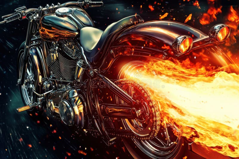 A Motorcycle with Flames Shooting Out of the Back Stock Illustration ...