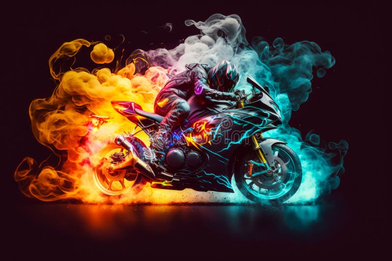 Motorcycle with Flames and Smoke Coming Out of it. Generative AI Stock ...