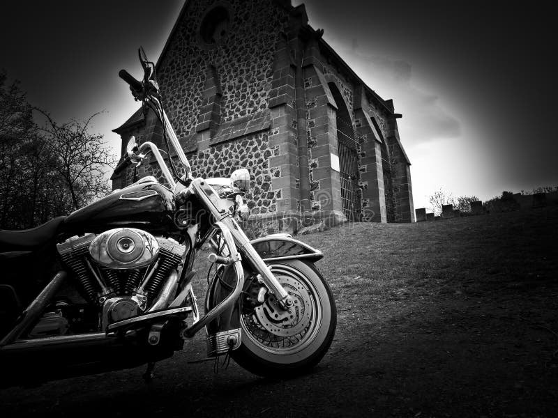 Motorcycle is in Front of Church Editorial Stock Image - Image of biker ...