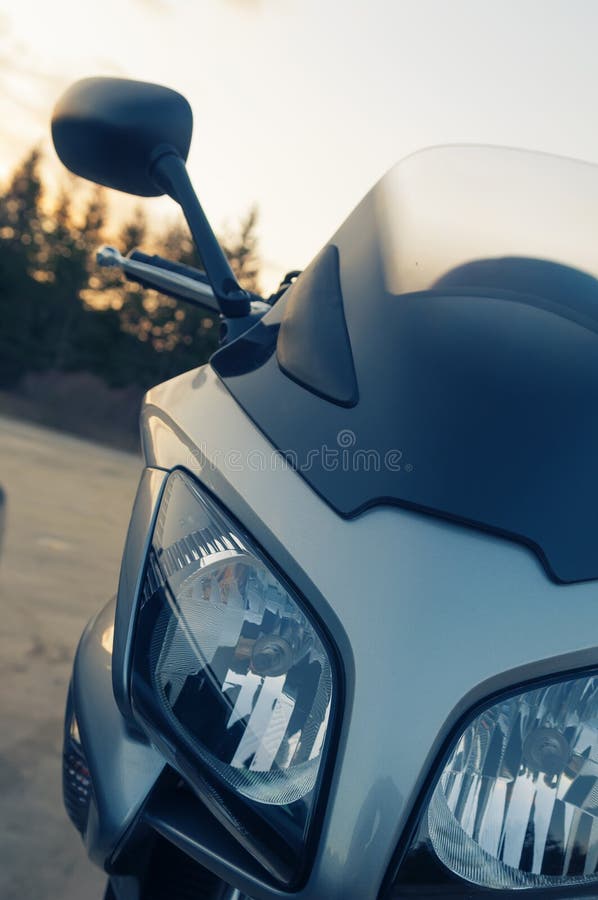 Motorcycle Front Headlights and Rear View Mirror Stock Photo - Image of ...