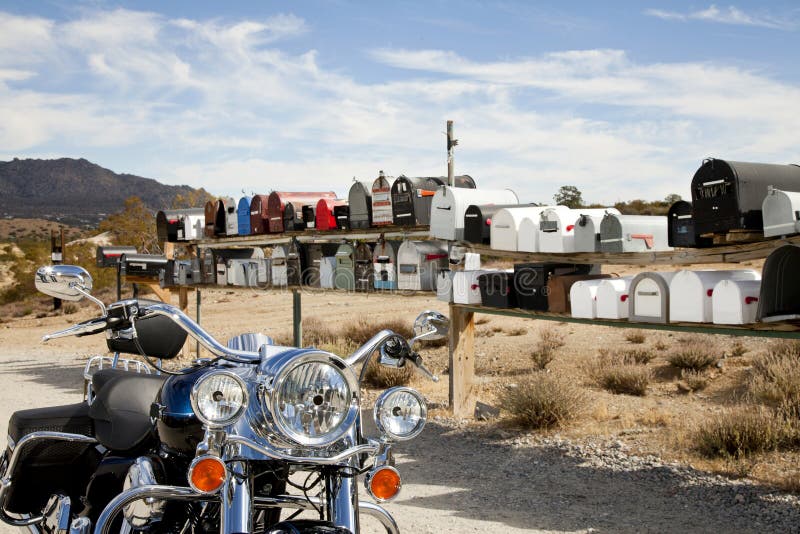 Motorcycle in Front of Rural Mailboxes Stock Image - Image of dust ...