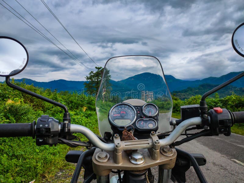 Motorcycle Front View at Tarmac Road with Mountain View at Morning ...
