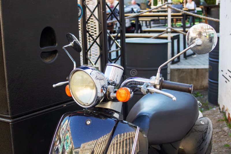 Motorcycle Handlebars and Headlight Closeup Stock Image - Image of ...