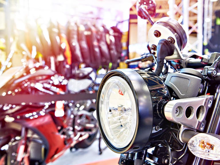 Motorcycle Headlight in Shop Stock Image - Image of headlight, headlamp ...