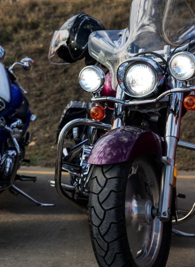 Motorcycle with Headlights on Stock Image - Image of headlight, sign ...