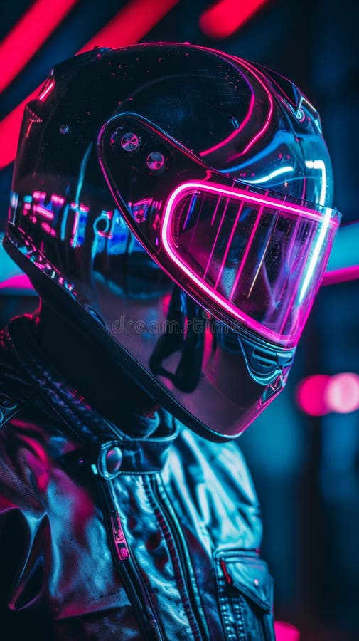Motorcycle Helmet with Neon Reflections Stock Image - Image of style ...