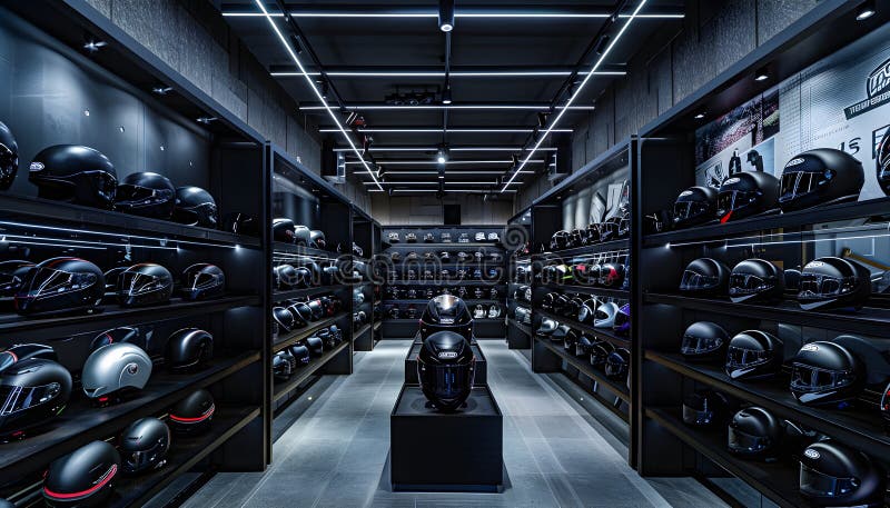 Motorcycle helmet shop stock image. Image of beard, motor - 318946247