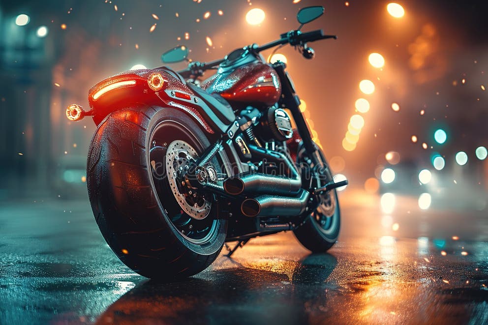 Motorcycle High Power Chopper at Night with Shinning Light Copy Space ...