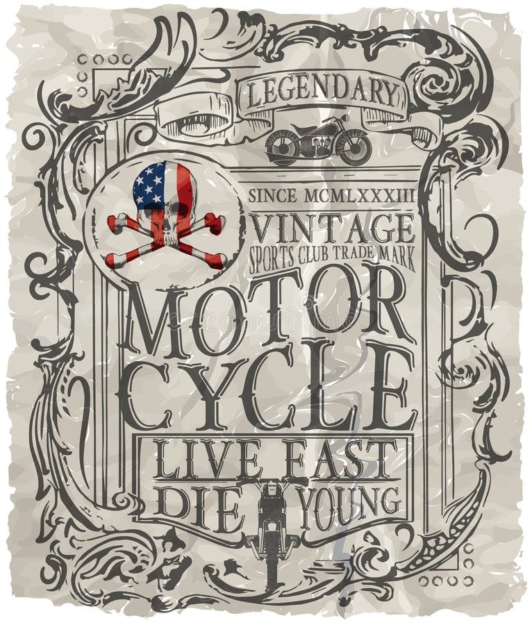Motorcycle Label T-shirt Design with Illustration of Custom Chop Stock ...