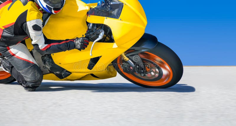 Motorcycle Leaning into a Fast Corner on Race Track Stock Photo - Image ...